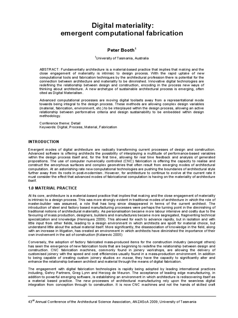 Digital Materiality: Emergent Computational Fabrication: Peter Booth ...