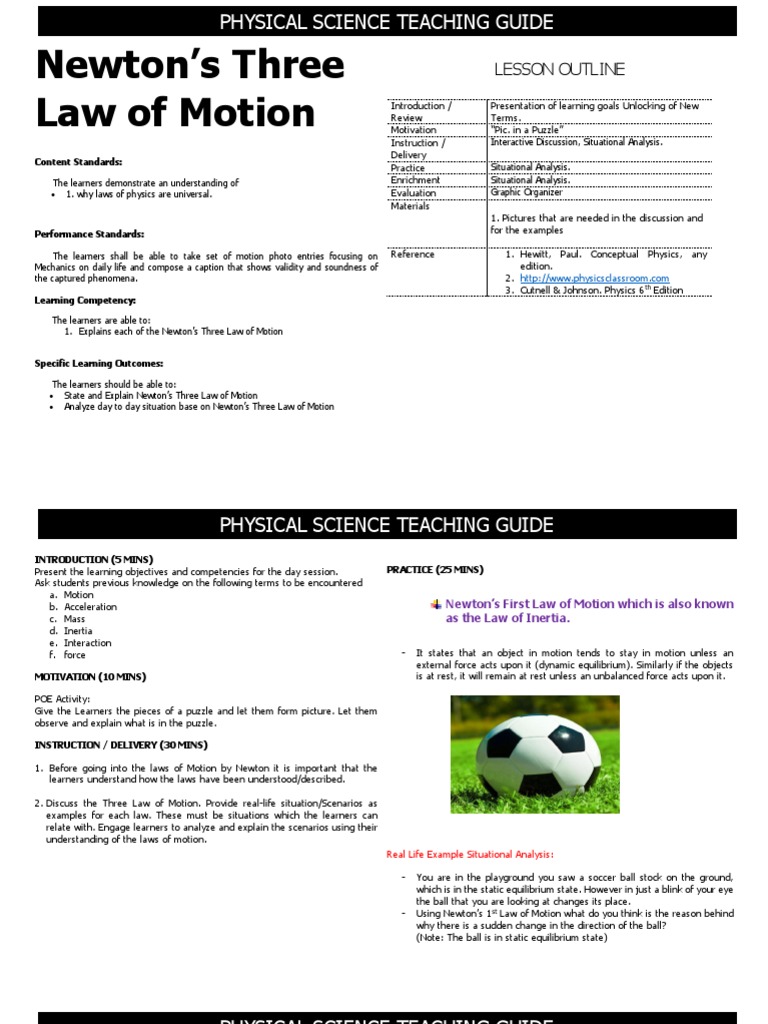 Newton's Three Law of Motion: Lesson Outline | PDF | Newton's Laws Of ...