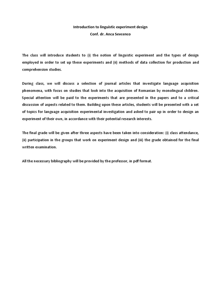 Introduction To Linguistic Experiment Design - Conf. Dr. Anca Sevcenco ...