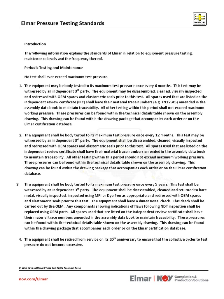 Elmar Pressure Testing Standards | PDF | Nondestructive Testing | Business