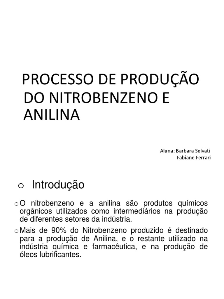 Nitrobenzeno e Anilina Prontoo | PDF | Ácido sulfúrico | Benzeno