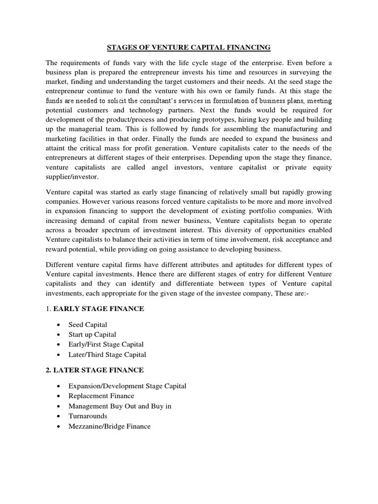 Stages Of Venture Capital Financing Download Free Pdf Venture