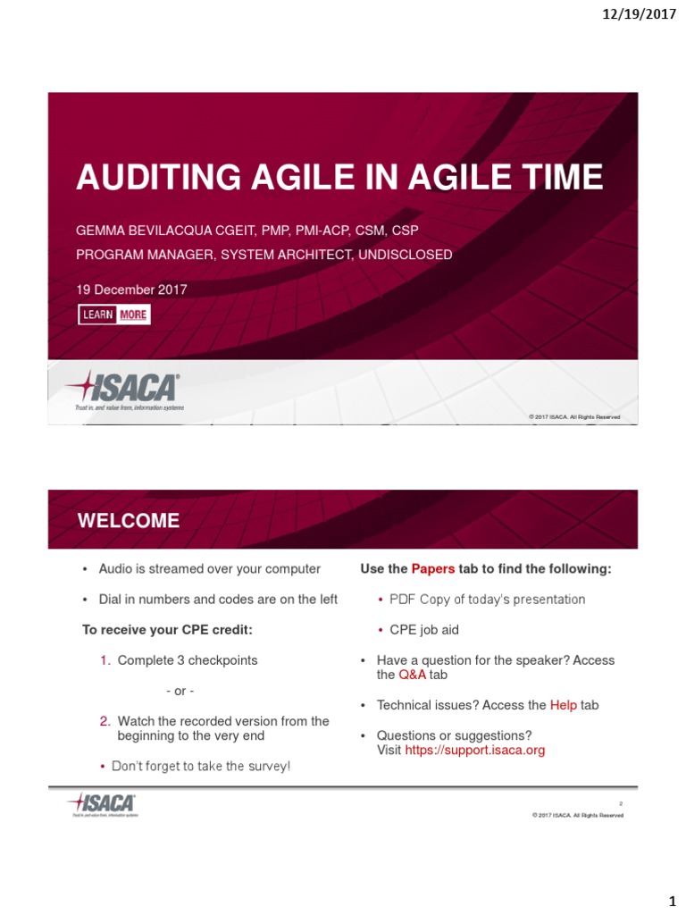 Auditing Agile in Agile Time Presentation - Handout Slides | PDF | Scrum (Software Development ...