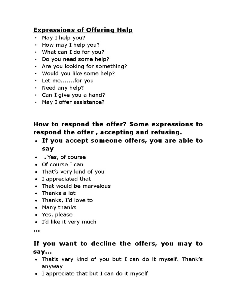 Offering Help: Phrases & Responses | PDF