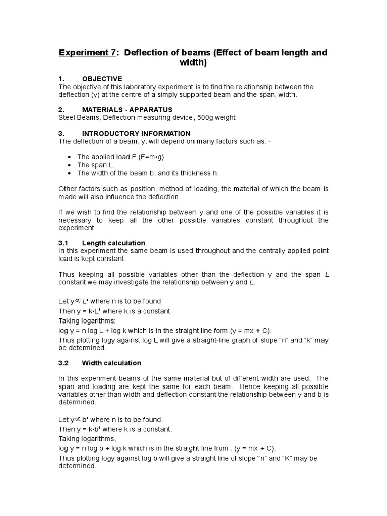 Experiment 7: Deflection of Beams (Effect of Beam Length and Width ...