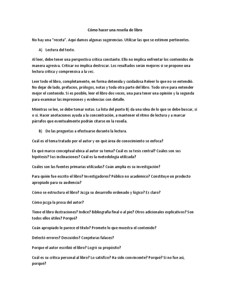 Que Es Hacer Una Reseña De Un Libro - Leer un Libro