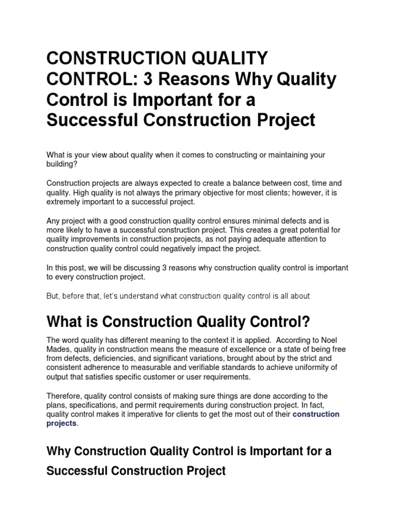 Construction Quality Control Importance | PDF | Specification ...