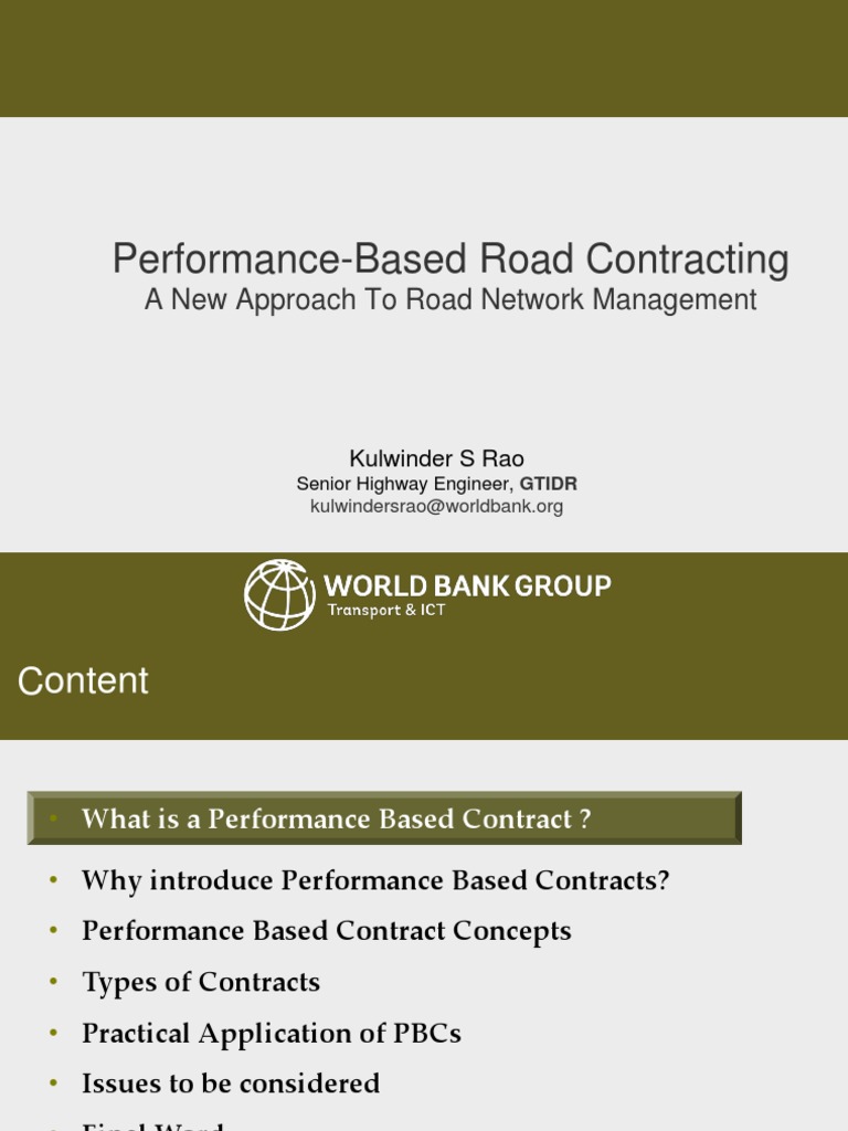 Performance Based Contracting - October 2014 | PDF | Road | Risk
