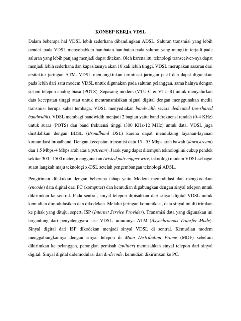 Konsep Kerja VDSL | PDF