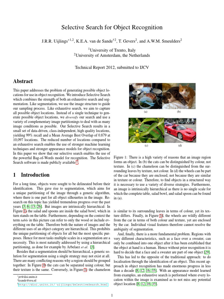 selectiveSearchDraft PDF | PDF | Image Segmentation | Statistical Classification