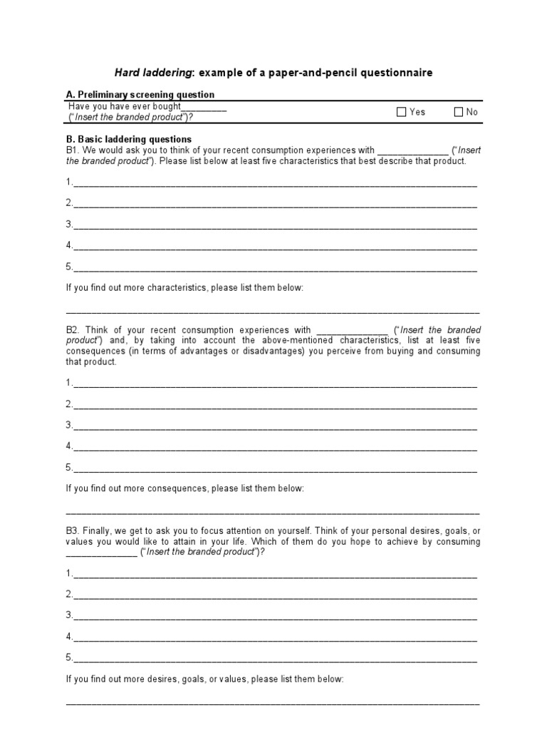 Hard Laddering Questionnaire | PDF | Psychology | Psychological Concepts