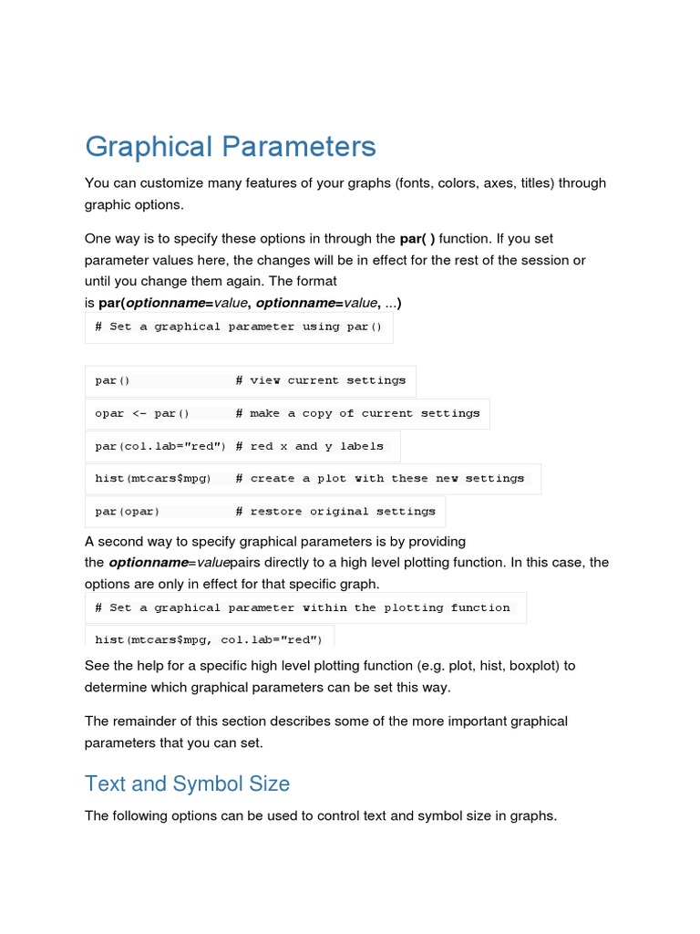 Graphical Parameters in R | PDF | Typefaces | Cartesian Coordinate System
