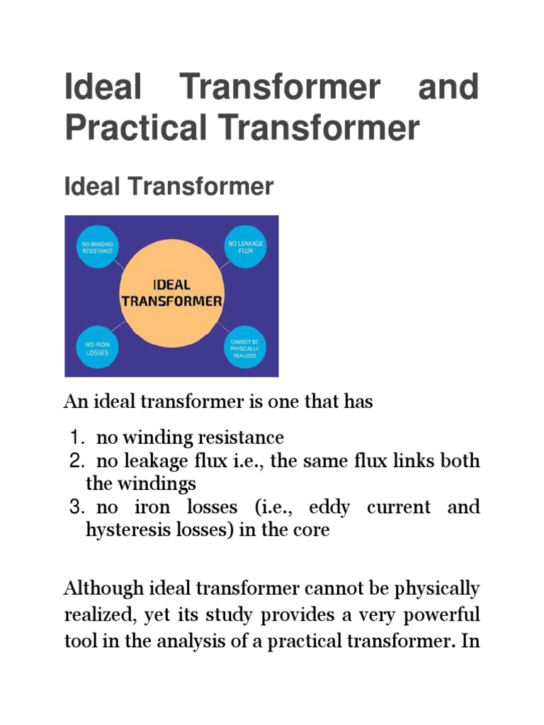 Ideal and Practical Transformer | PDF | Transformer | Inductance