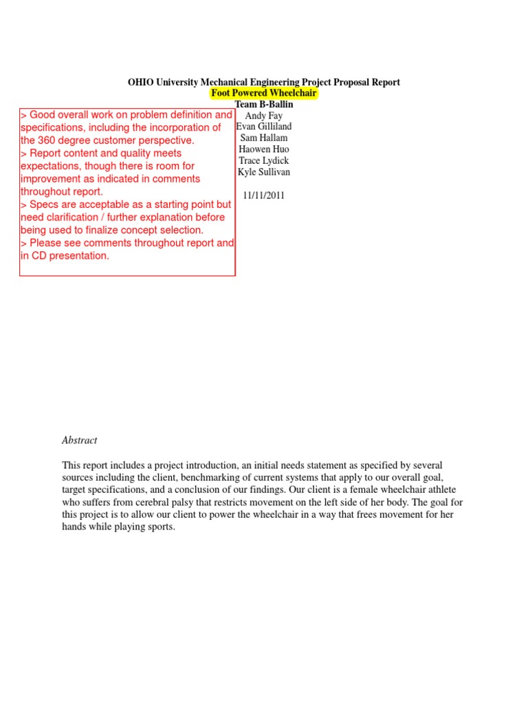 Engineering Project Proposal Report PDF | PDF | Wheelchair | Americans ...