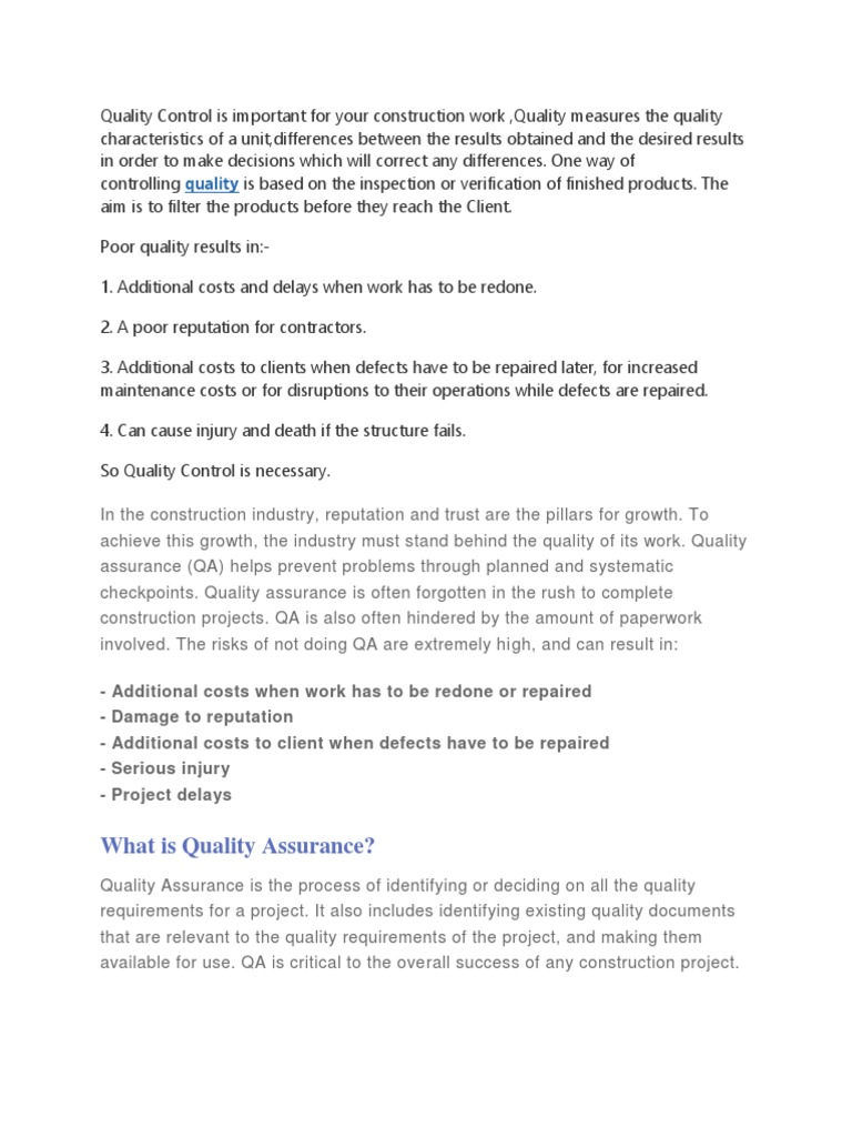 Quality: What Is Quality Assurance? | PDF | Quality Assurance ...