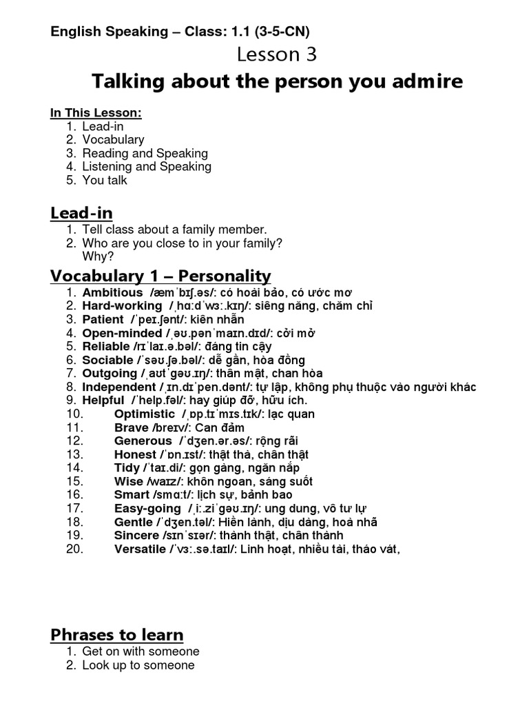 Lesson 3 - A Person You Admire | PDF | Vietnam