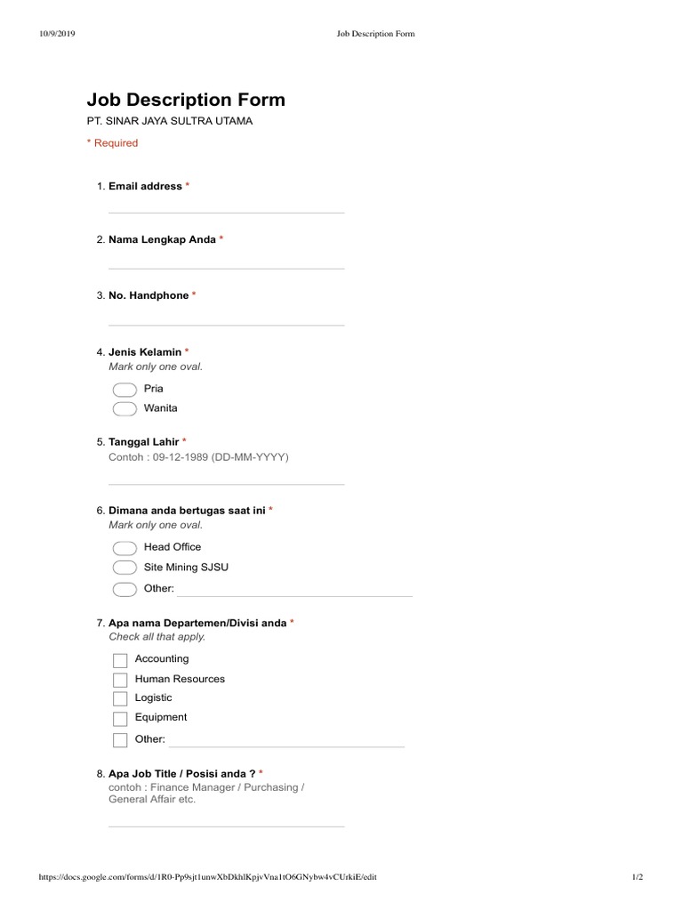 Job Desc Form | PDF