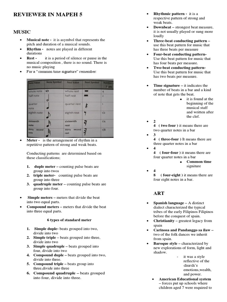 Reviewer in Mapeh 5 | PDF | Rhythm | Psychology
