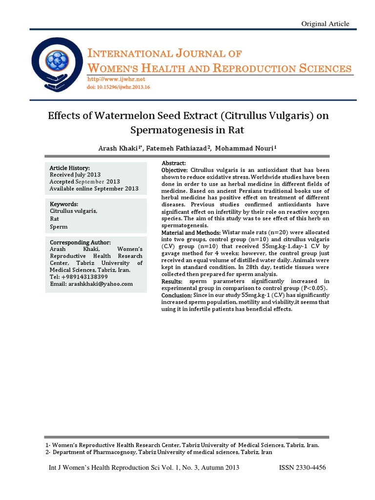 I J W H R S: Effects of Watermelon Seed Extract (Citrullus Vulgaris) On ...
