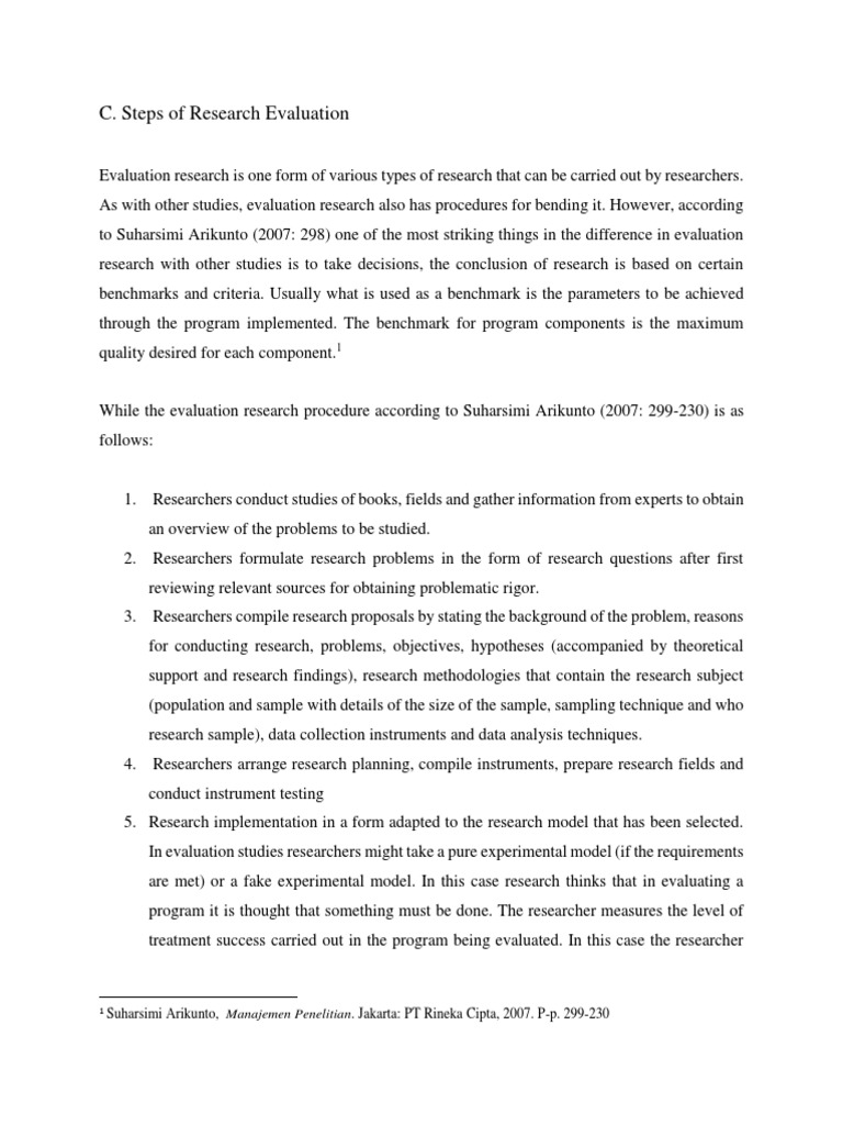 C. Steps of Research Evaluation: Suharsimi Arikunto, Manajemen ...