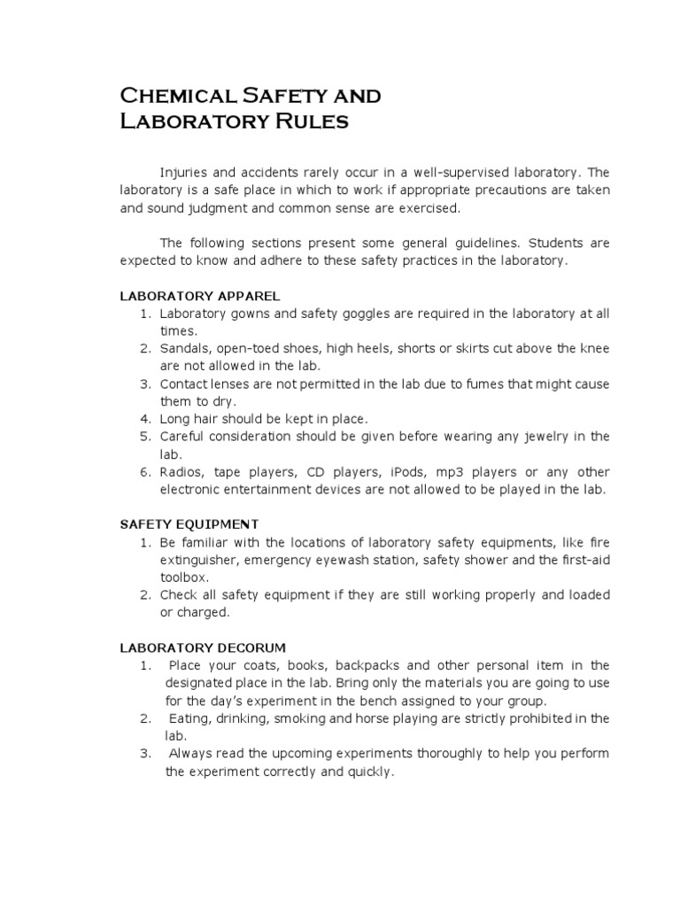 Chemical Safety and Laboratory Rules | PDF | Laboratories | Wound