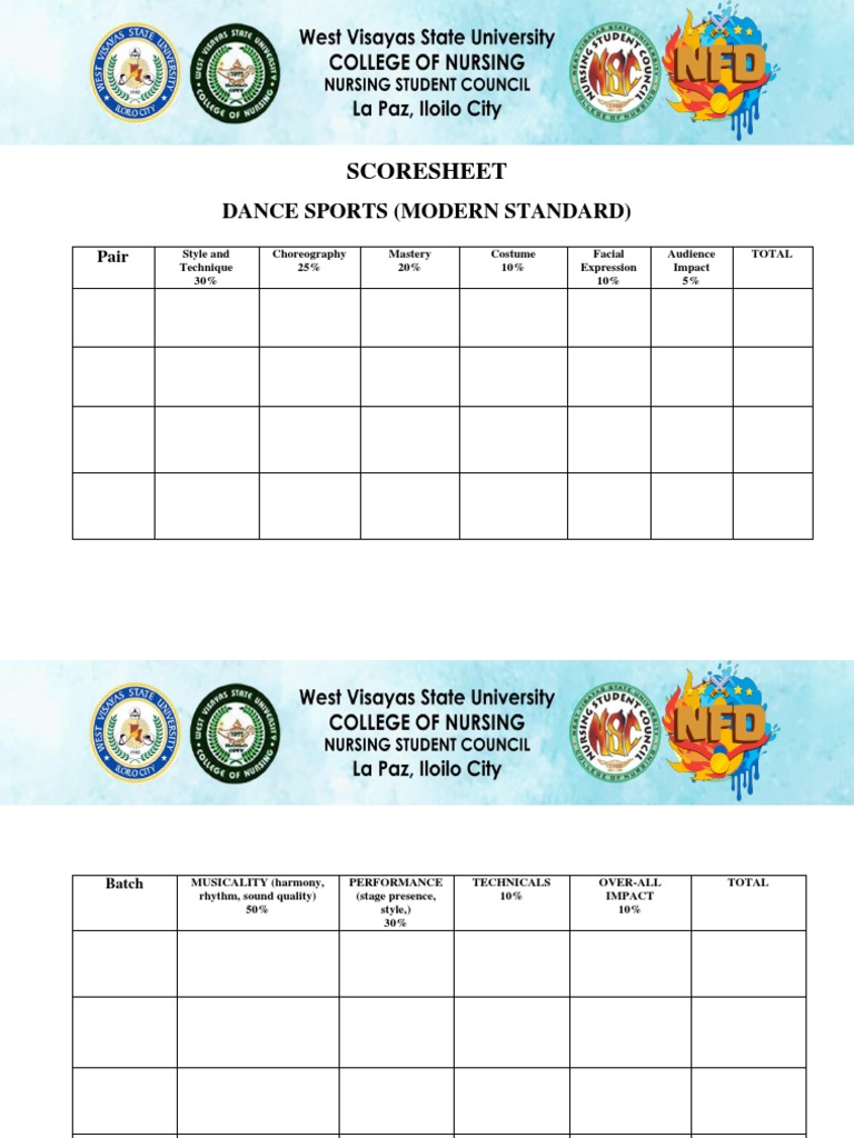 Scoresheet: Dance Sports (Modern Standard) | PDF