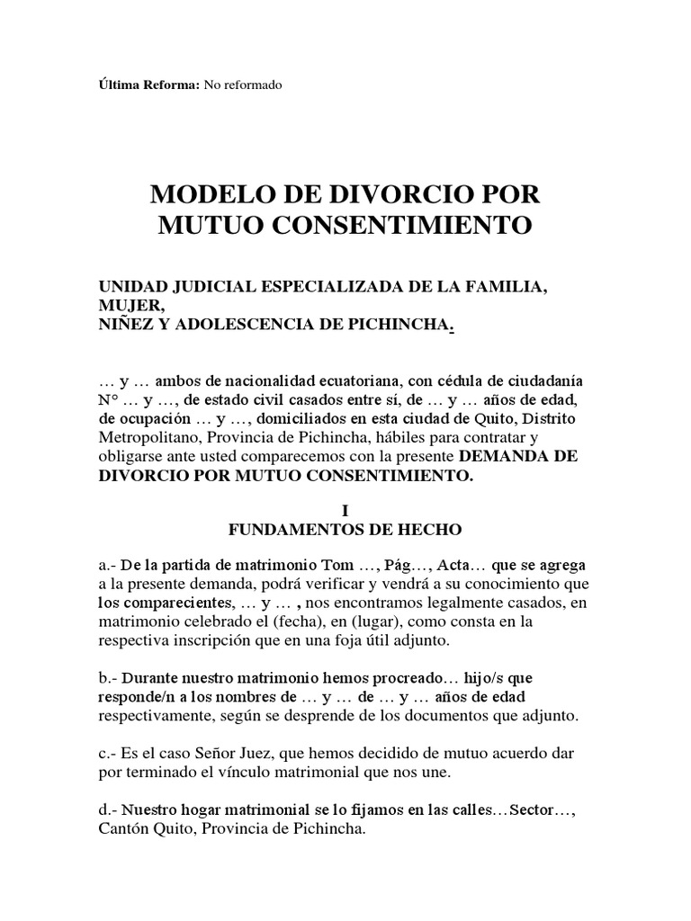 Modelo de Divorcio Por Mutuo Consentimiento | PDF | Matrimonio | Divorcio