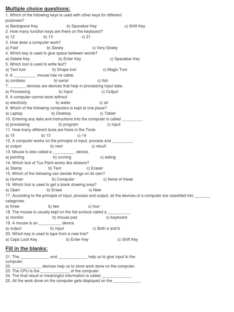 Multiple Choice Questions | PDF | Input/Output | Computer Keyboard