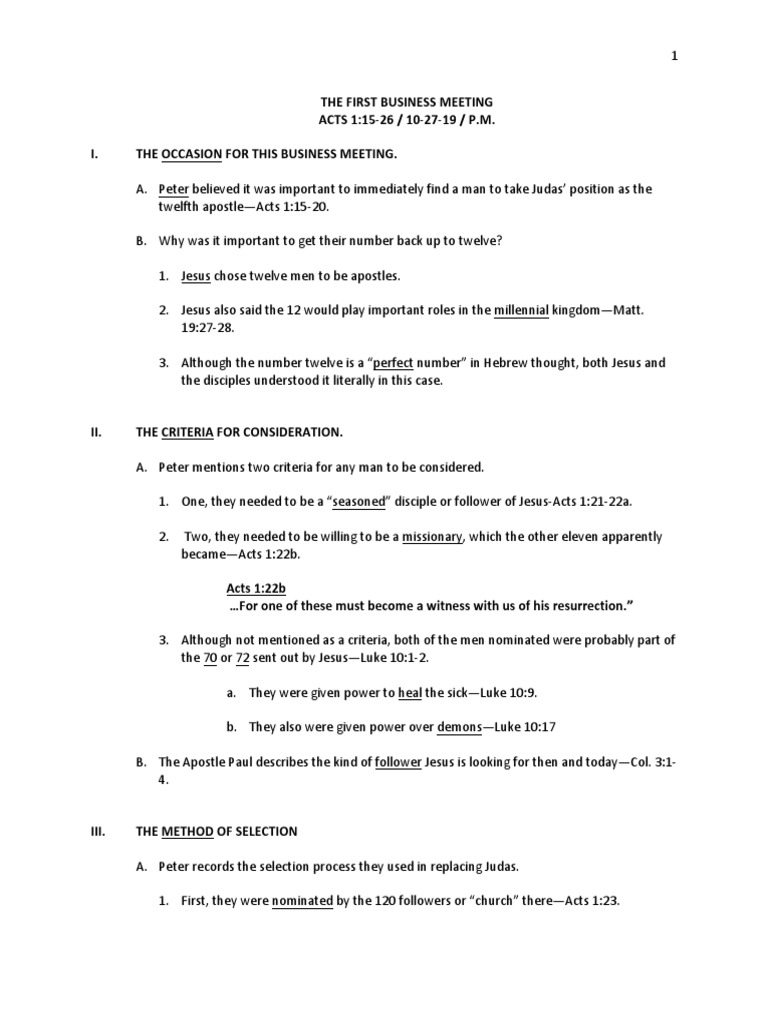 10-27-19 PM The First Business Meeting | PDF | Acts Of The Apostles | Jesus