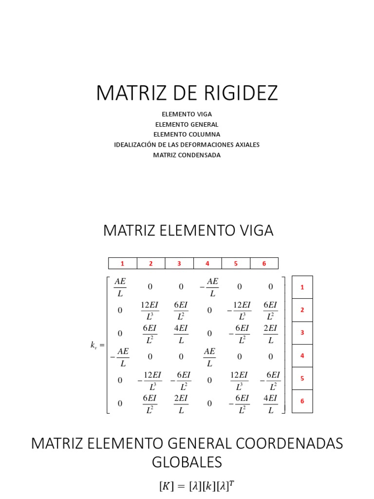Matrices de Rigidez en Estructuras | PDF | Rigidez | Doblar