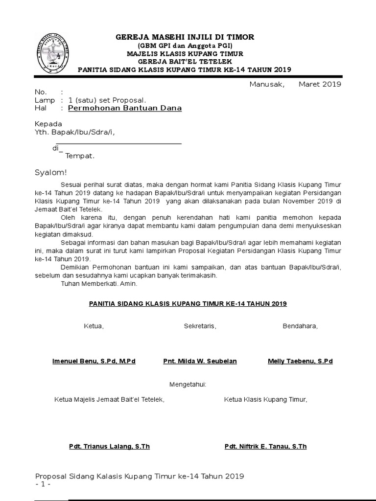 Proposal Panitia Sidang Klasis | PDF