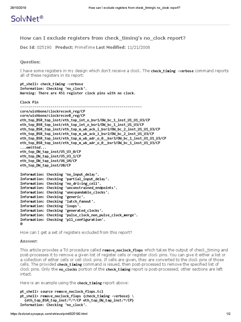 How Can I Exclude Registers From Check - Timing's No - Clock Report | PDF | Computer Programming ...