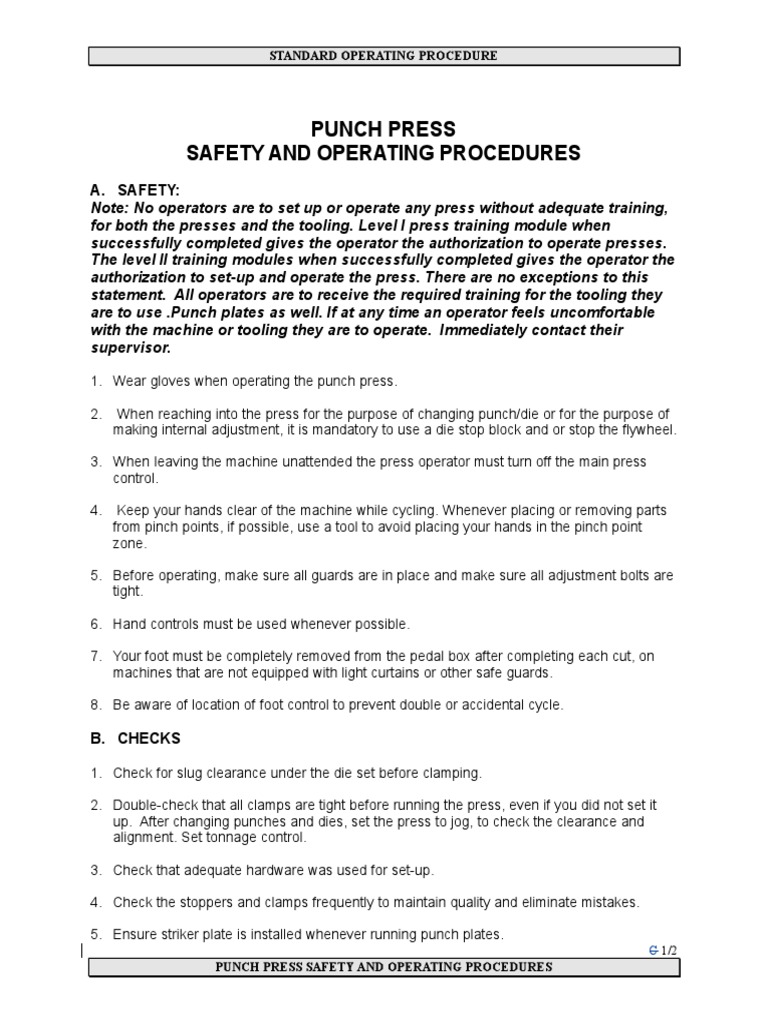 Punch Press Safety and Operating Procedures | PDF | Manufactured Goods