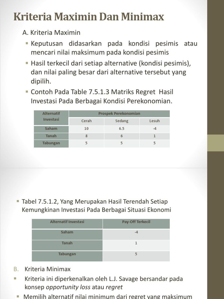 Kriteria Maximin Dan Minimax | PDF