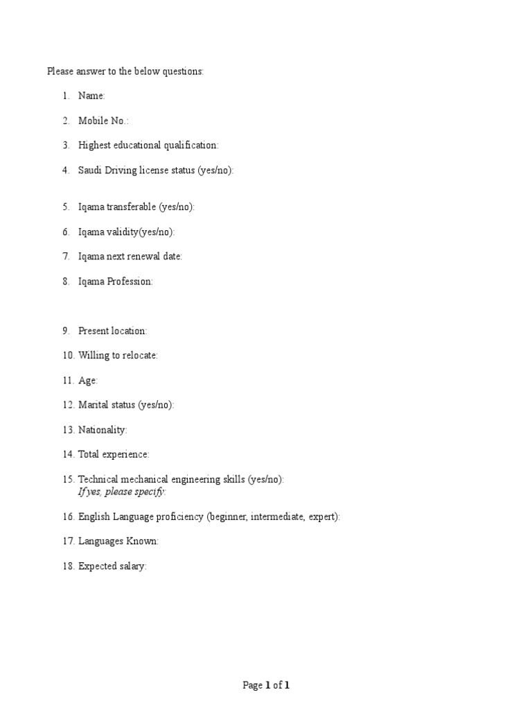 Job Application Form Questions | PDF