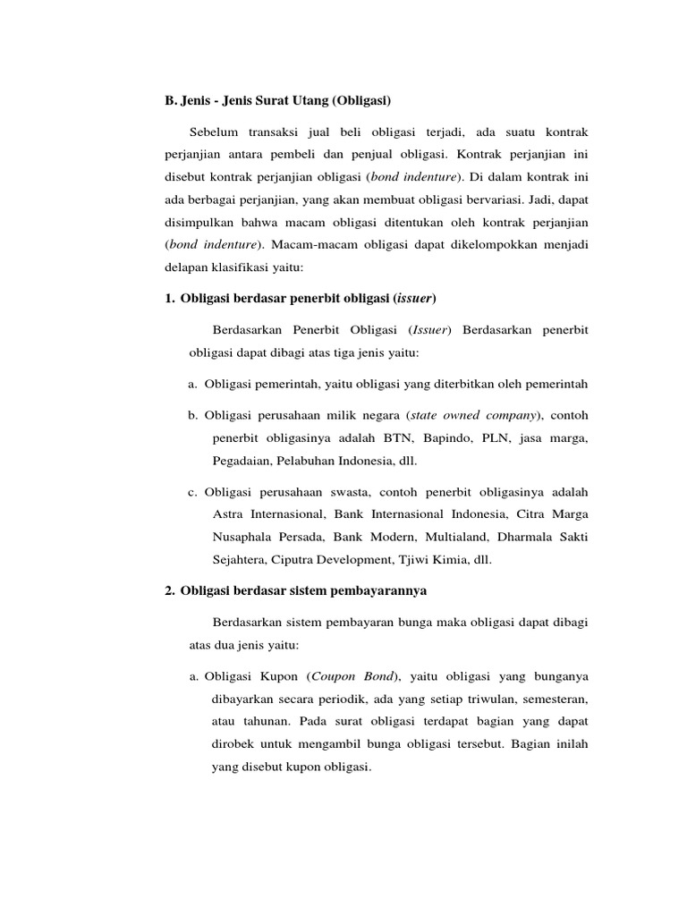 B. Jenis - Jenis Surat Utang (Obligasi) | PDF