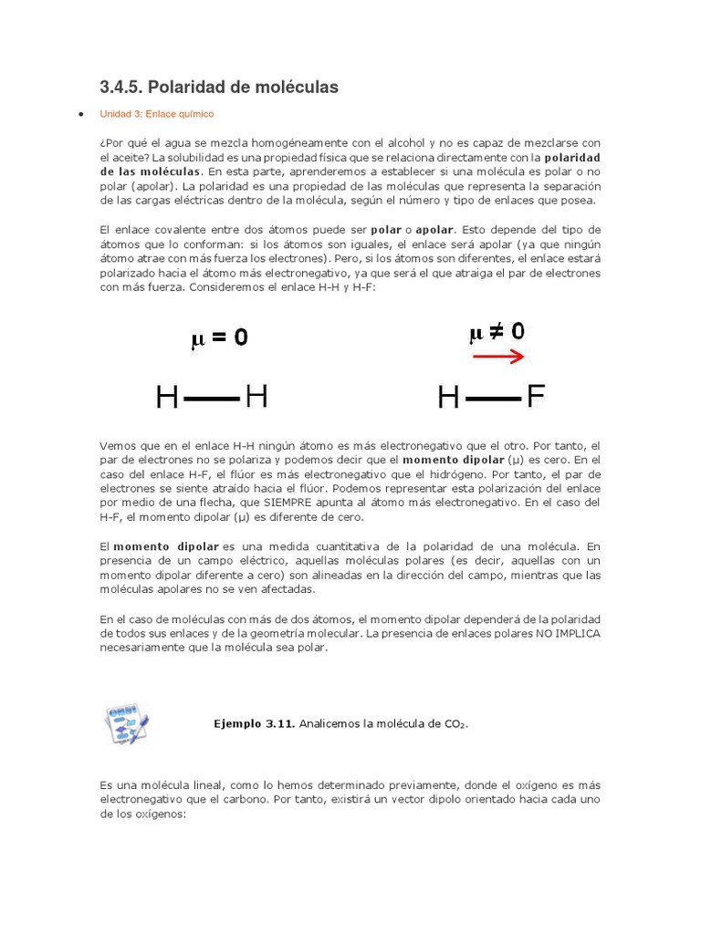 Polaridad Quimica | PDF | Polaridad química | Enlace químico