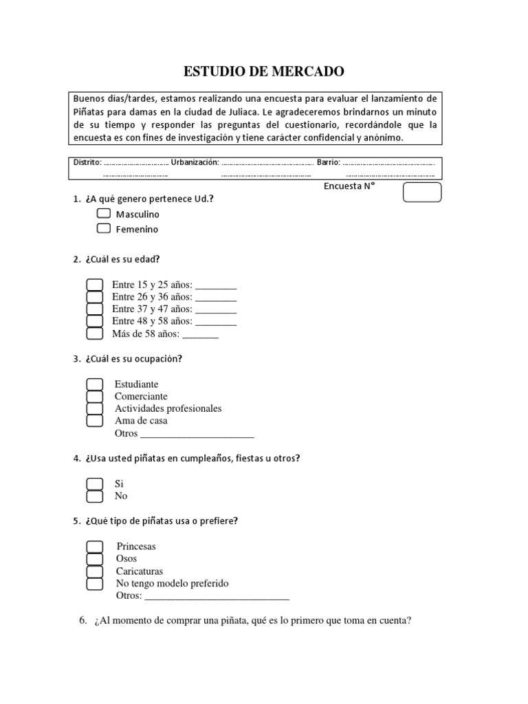 Modelo de Encuesta de Estudio de Mercado | PDF | Papel | Business Modelo de Encuesta de Estudio de Mercado | PDF | Papel | Business