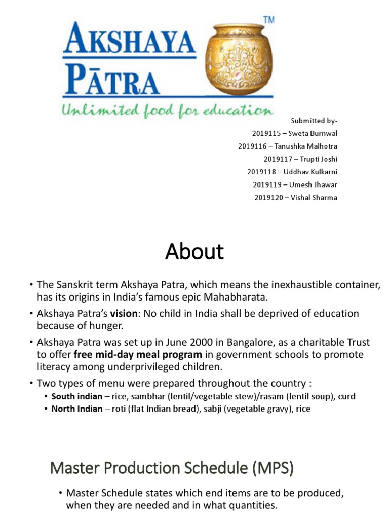 Akshaya Patra Meal Planning | PDF | Technology & Engineering