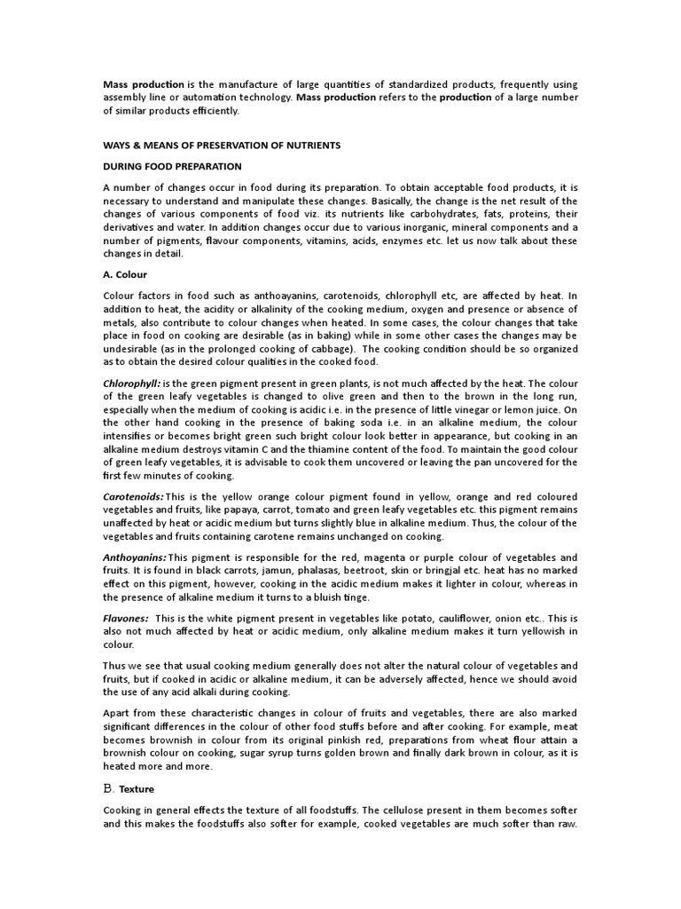 Lecture 08 (Mass Food Production) | PDF | Cooking | Digestion