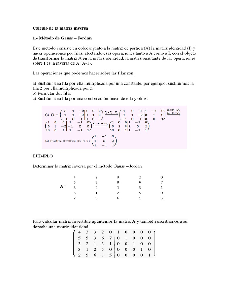 Cálculo de La Matriz Inversa | PDF | Matriz (Matemáticas) | Análisis ...