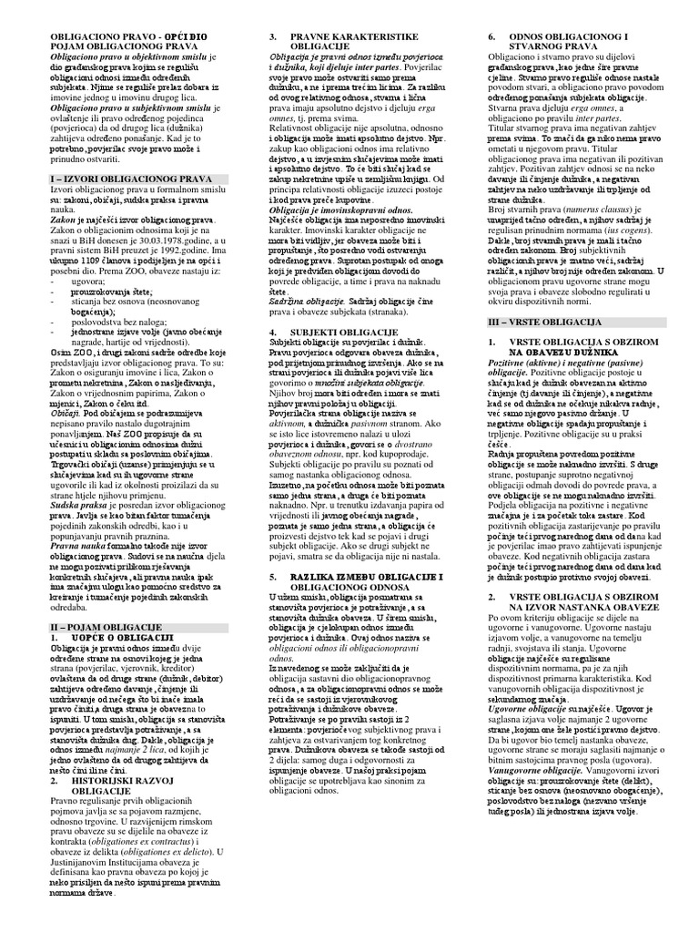 OBLIGACIJE - Opsti Dio - I Parcijala | PDF