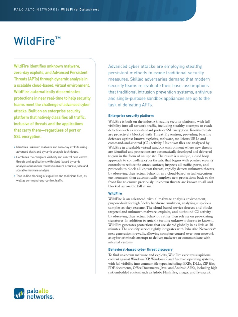 Wildfire: Palo Alto Networks: Wildfire Datasheet | PDF | Malware ...