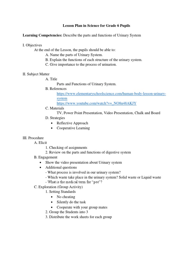 Lesson Plan in Science For Grade 6 Pupils Learning Competencies ...