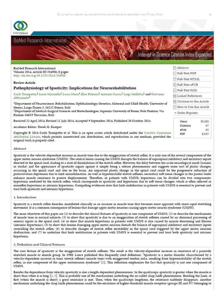 Pathophysiology of Spasticity - Implications For Neurorehabilitation ...