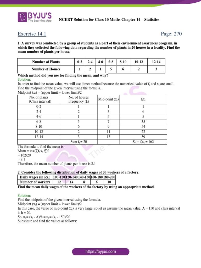 Class 10 Maths: Statistics Solutions | PDF | Mode (Statistics) | Median