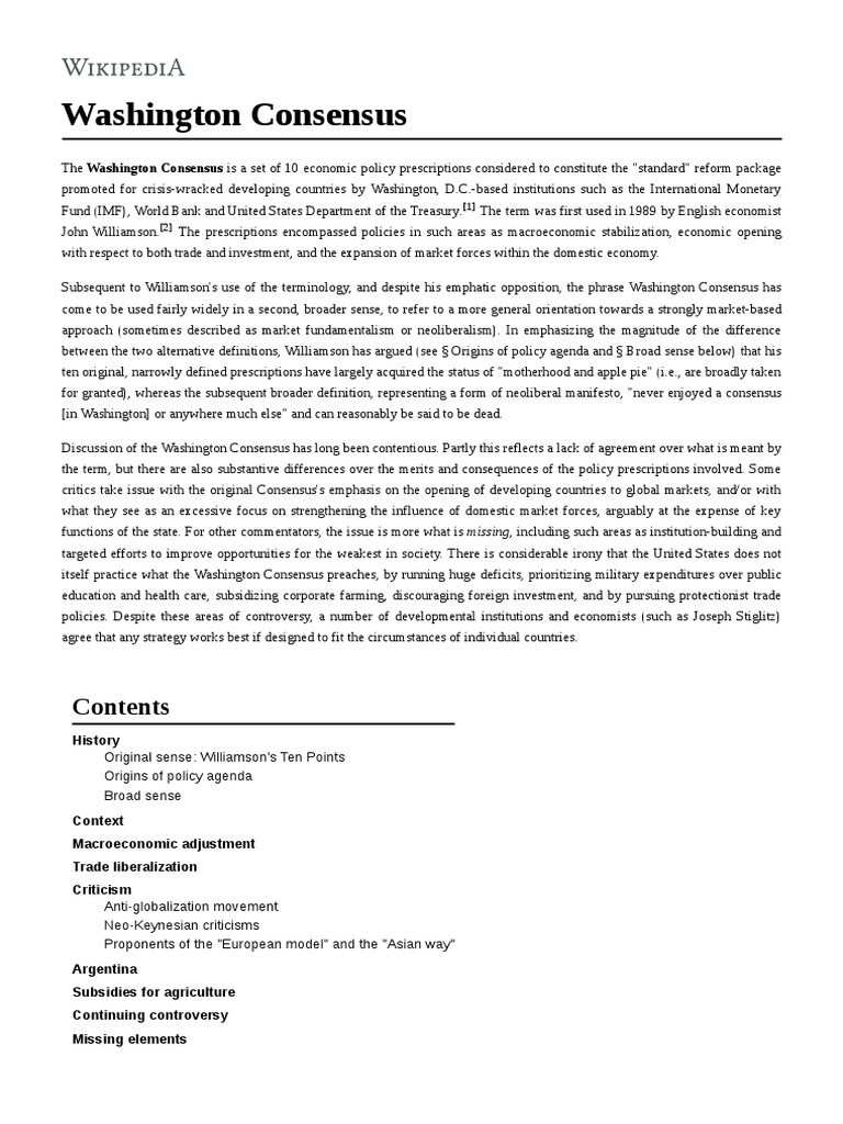 Washington Consensus | PDF | Washington Consensus | Public Sphere