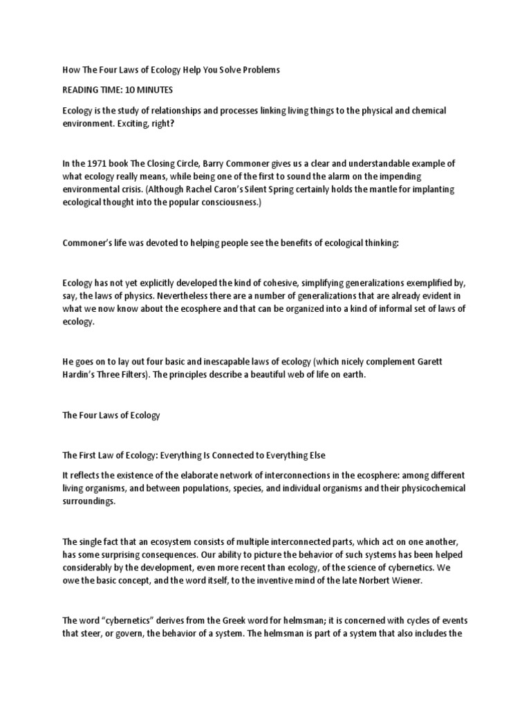 How The Four Laws of Ecology Help You Solve Problems | PDF | Ecology ...