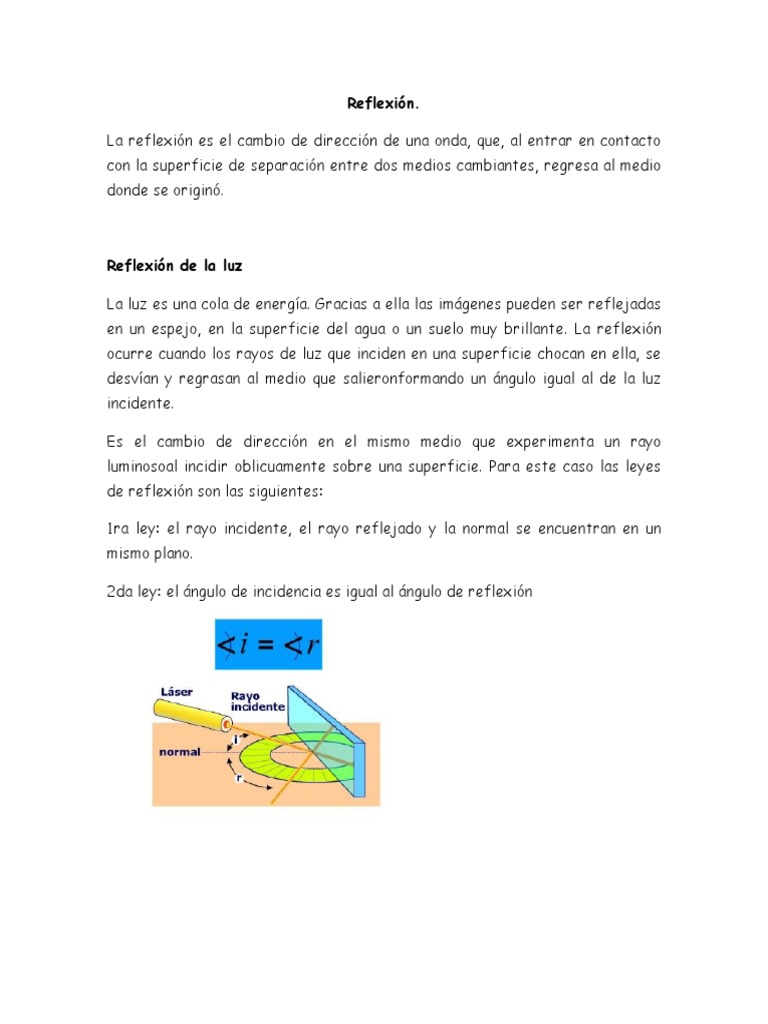 Reflexion de La Luz | PDF | Reflexión (Física) | Espejo