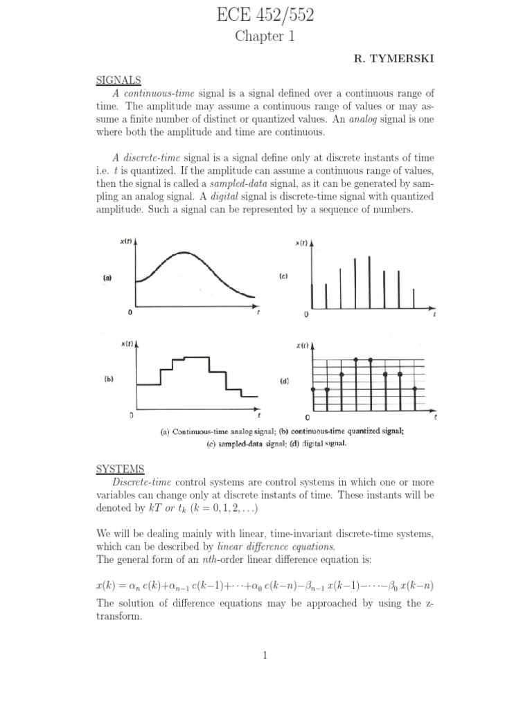 ECE 452/552 Chapter 1 - Introduction to Signals, Systems and Digital Control | PDF | Discrete ...